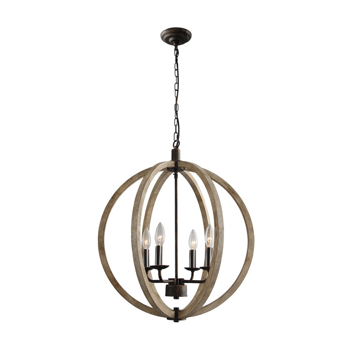 Gracie Oaks 4 - Light Globe Orb Wood Chandelier & Reviews | Wayfair